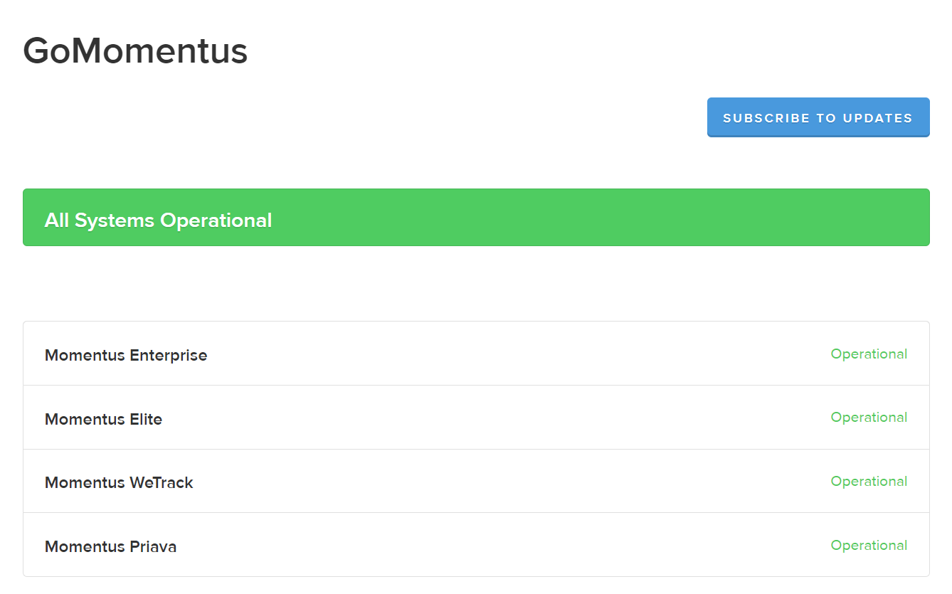 New Momentus Technologies Status Page – Momentus Support Center
